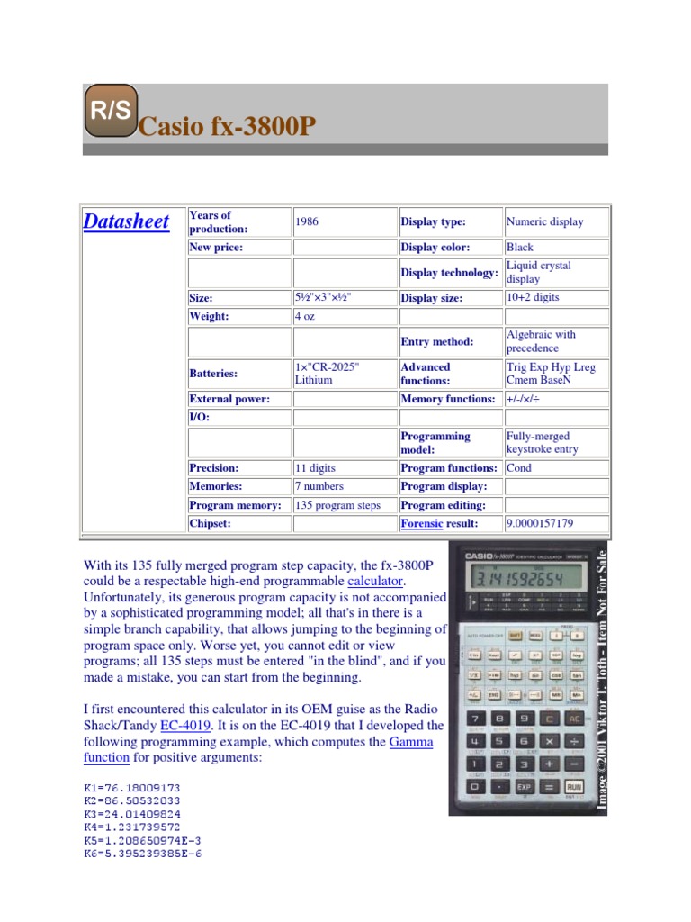 Casio FX 3800P | PDF | Calculator | Integrated Circuit