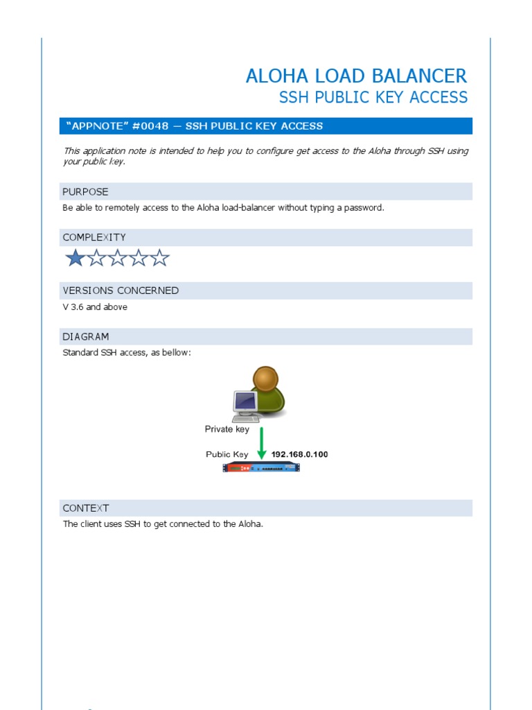 Aloha Load Balancer SSH Public Key Access | PDF | Secure Shell ...