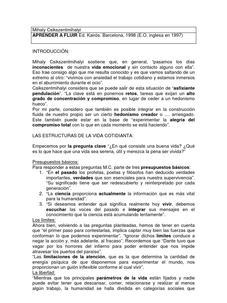 Aprender a Fluir: Claves y Experiencias | PDF