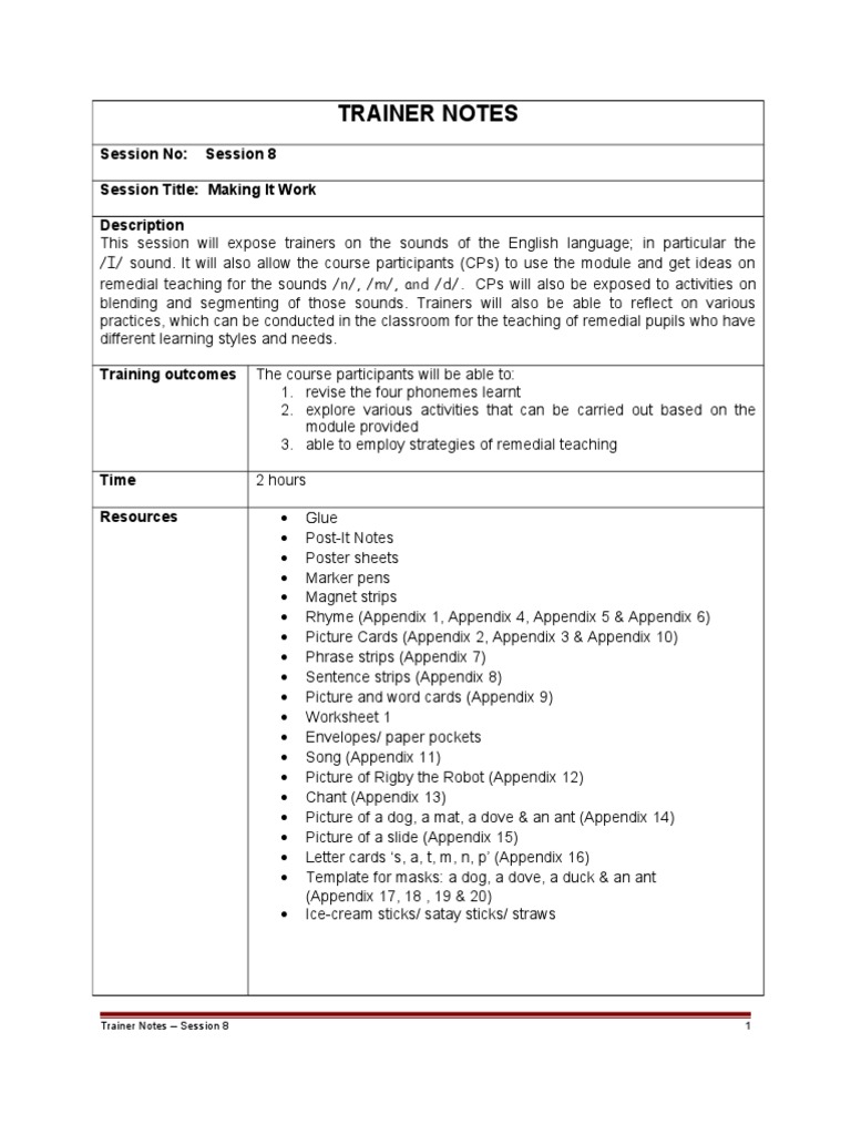 Trainer Notes Session 8 Making It Work | PDF | Word | Linguistics