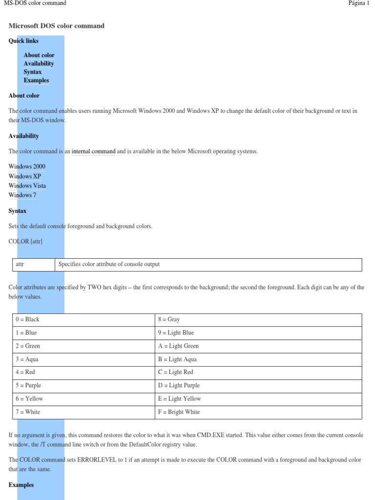 MS-DOS Color Command | PDF