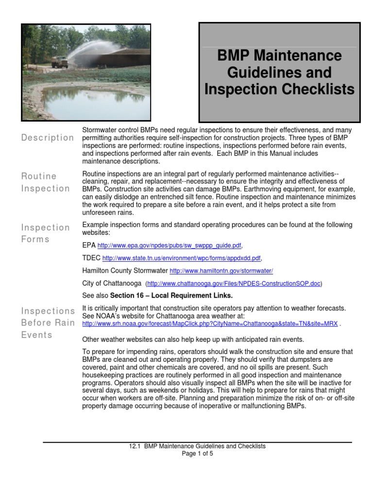 BMP Maintenance Guidelines and Inspection Checklists: Description | PDF ...