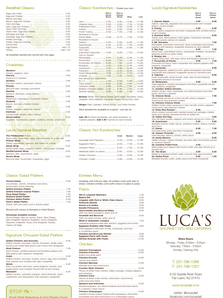 Luca's Menu | PDF | Salad | Foods