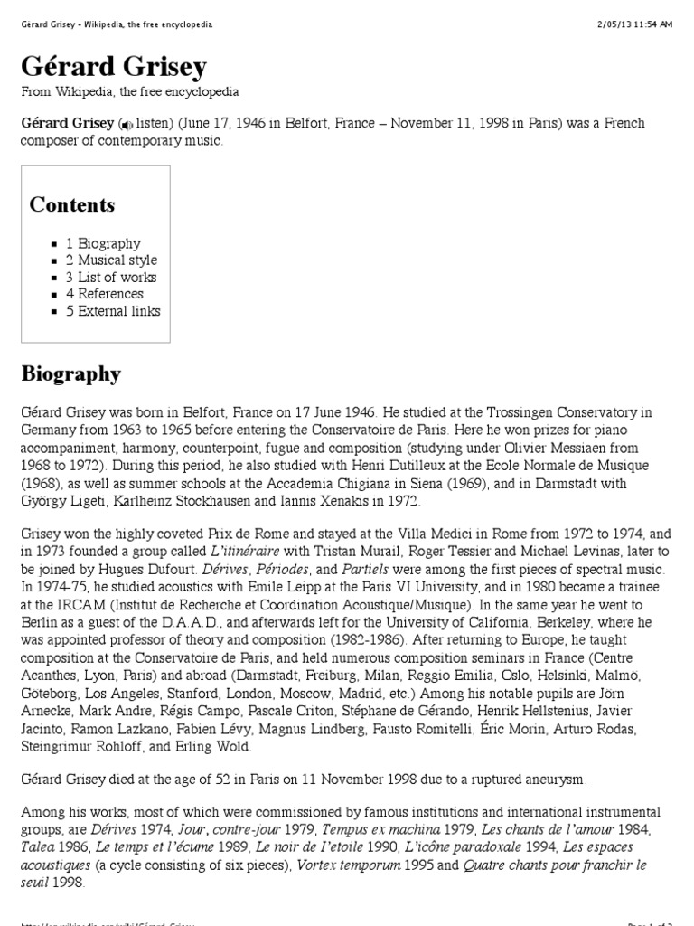 Gérard Grisey | PDF | Classical And Art Music Traditions | Composers