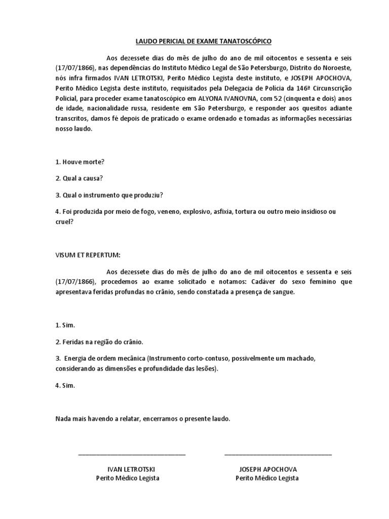 LAUDO PERICIAL DE EXAME TANATOSCÓPICO