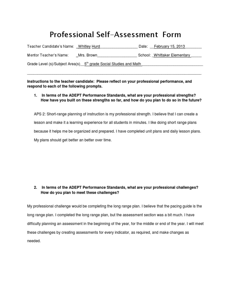 Teacher Self-Assessment Guide | PDF | Self-Improvement
