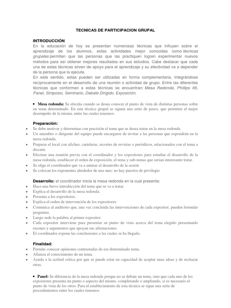 Tecnicas de Participacion Grupal | PDF | Seminario | Ciencia cognitiva