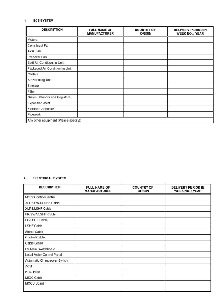 M&E Equipment List | PDF
