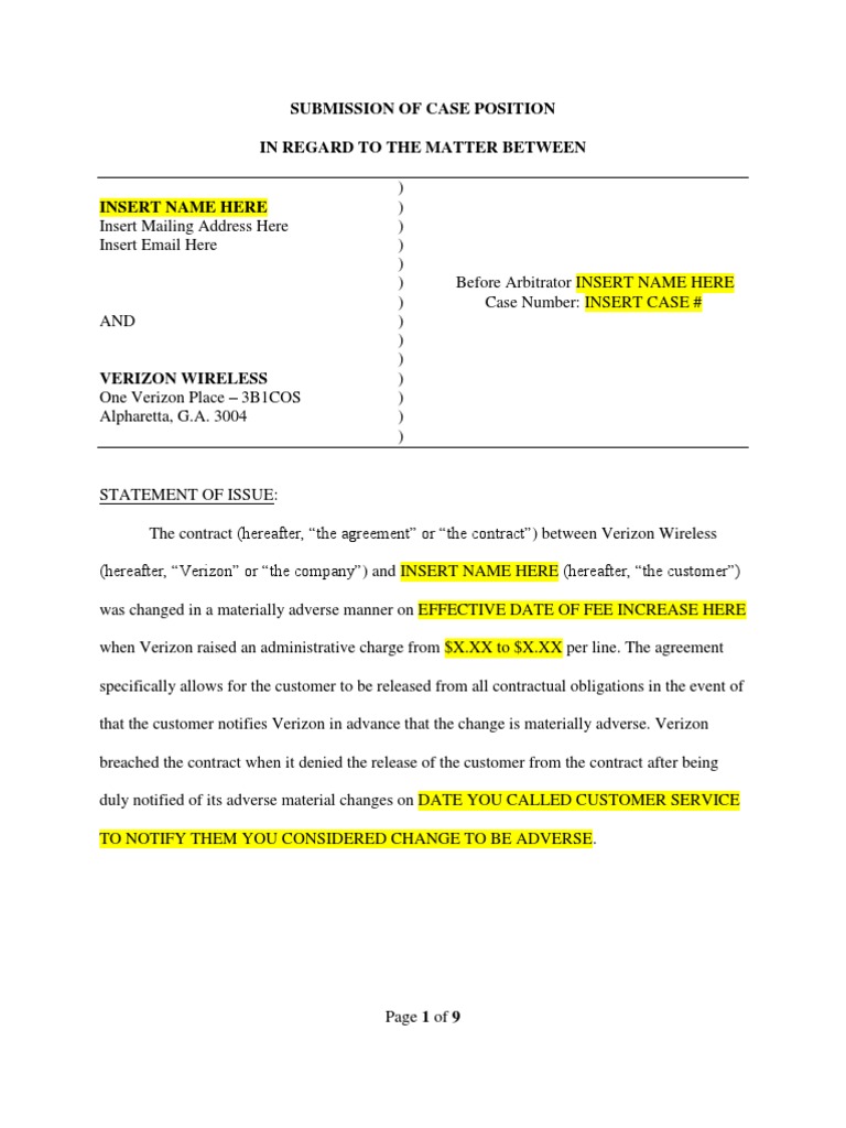 Arbitration Brief Final | PDF | Verizon Communications | Fee