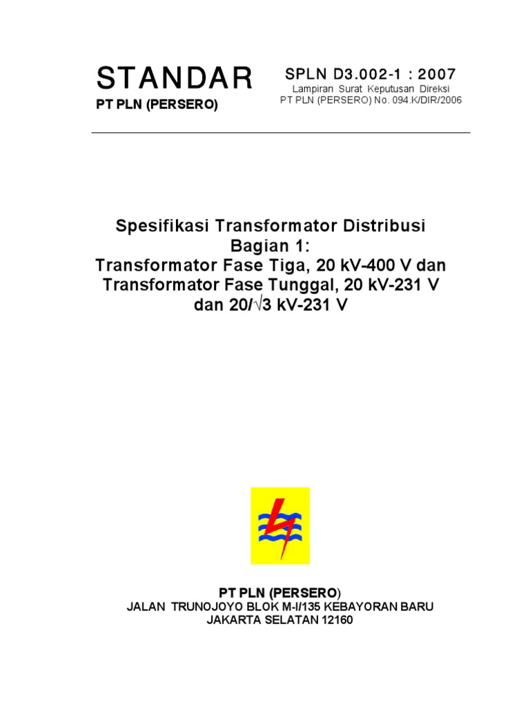 Spesifikasi Transformator Distribusi | PDF