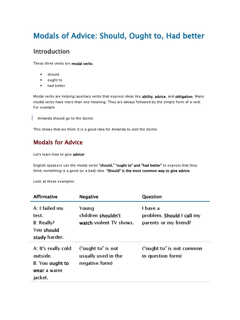 Modals of Advice Theory | PDF | Verb | Grammar