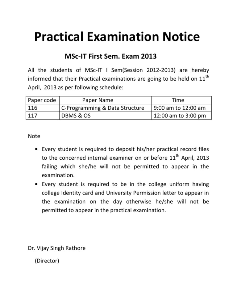 MSc-IT Practical Exam Notice 2013 | PDF | Technology & Engineering