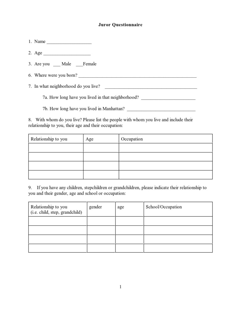 Jury Questionnaire | PDF | Grand Jury | Law