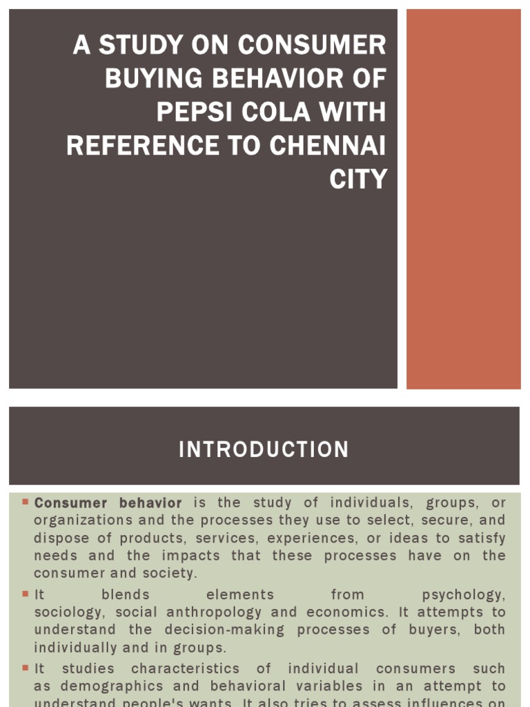 Consumer Buying Behaviour of Pepsi Cola | PDF | Pepsi Co | Behavior