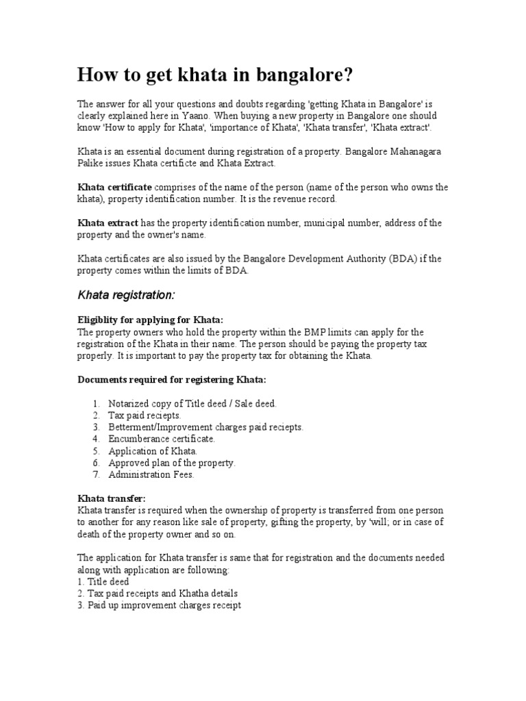 How to Get Khata in Bangalore | Property Tax | Financial Transaction