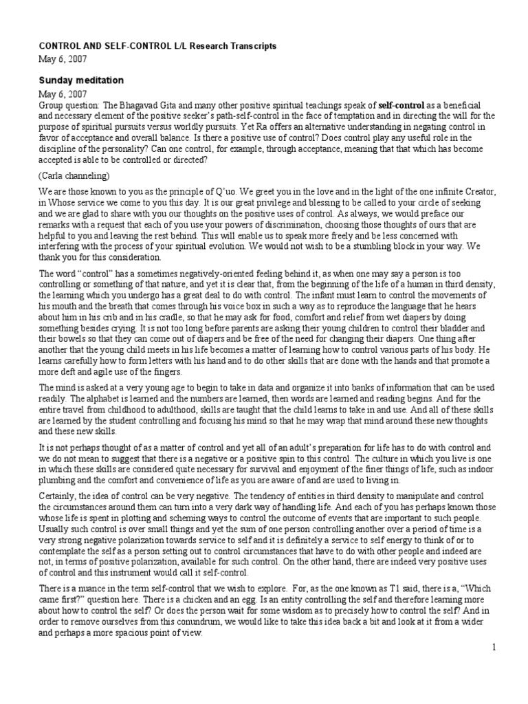 Control and Self Control | PDF | Self Control | Self-Management