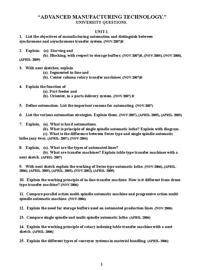 Advanced Manufacturing Technology Questions | PDF | Numerical Control ...