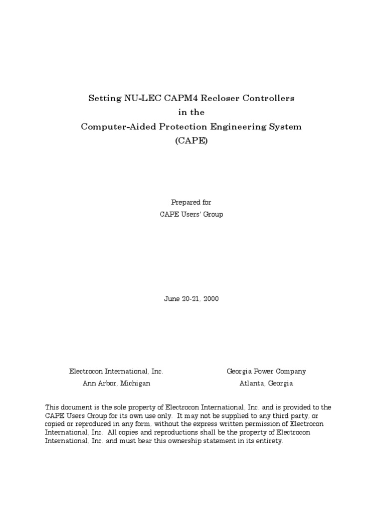 A Guide to Setting Recloser Elements and Parameters in CAPE for the NU ...