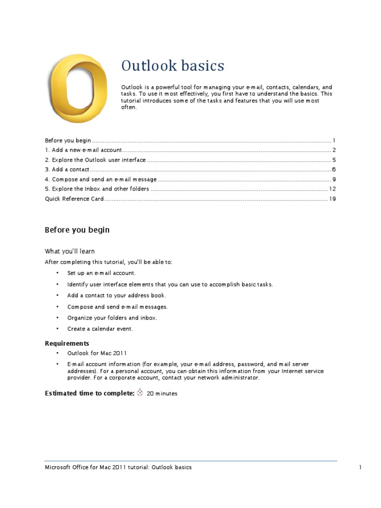 Outlook Basics for Mac 2011 Tutorial | PDF | Microsoft Outlook | Email