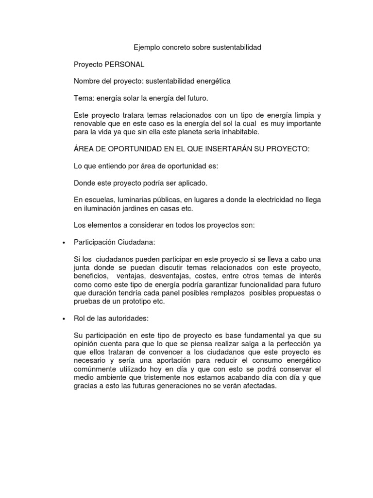 Ejemplo Concreto Sobre Sustentabilidad | PDF | Energía renovable ...