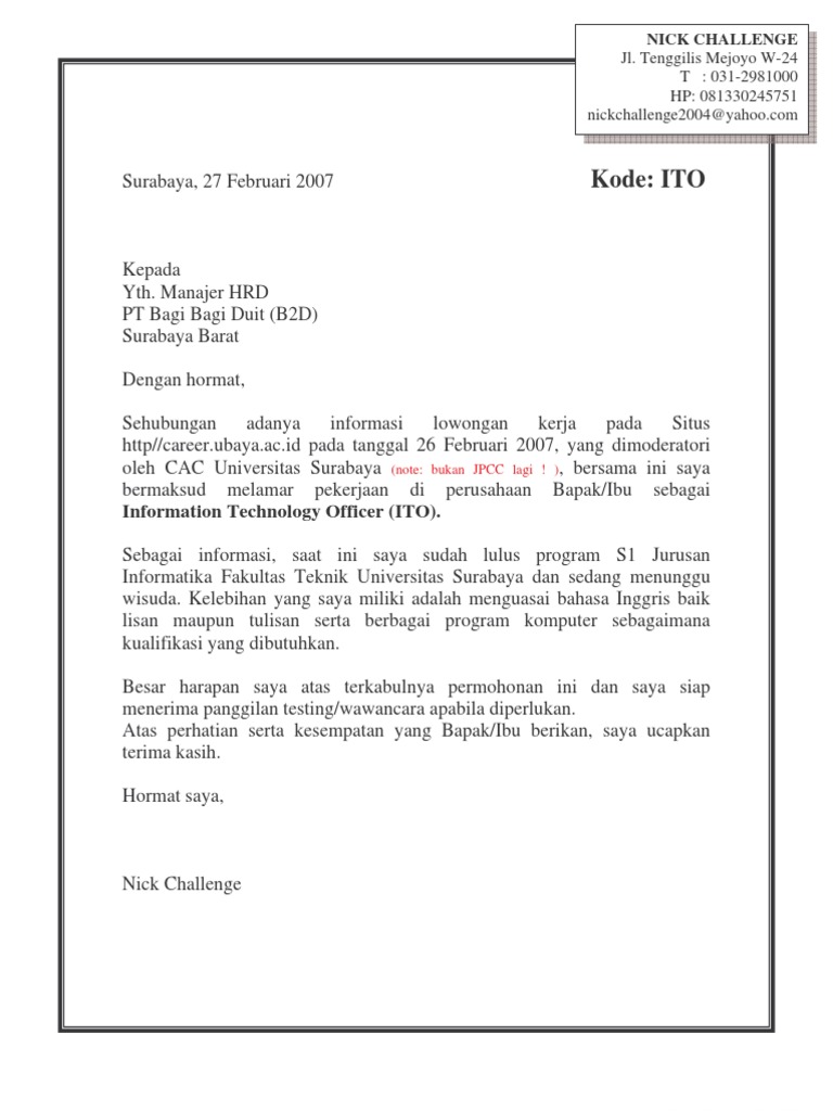 Contoh Surat Lamaran Dan CV | PDF