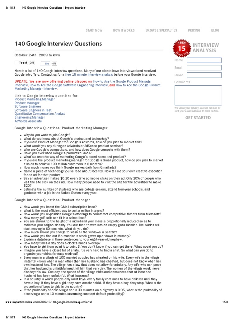 140 Google Interview Questions For Interview | PDF | String (Computer Science) | Time Complexity