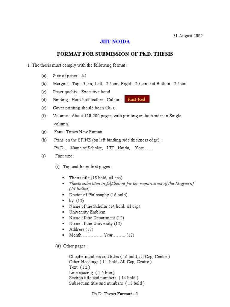 Format of Thesis & Synopsis | PDF | Thesis | Doctor Of Philosophy