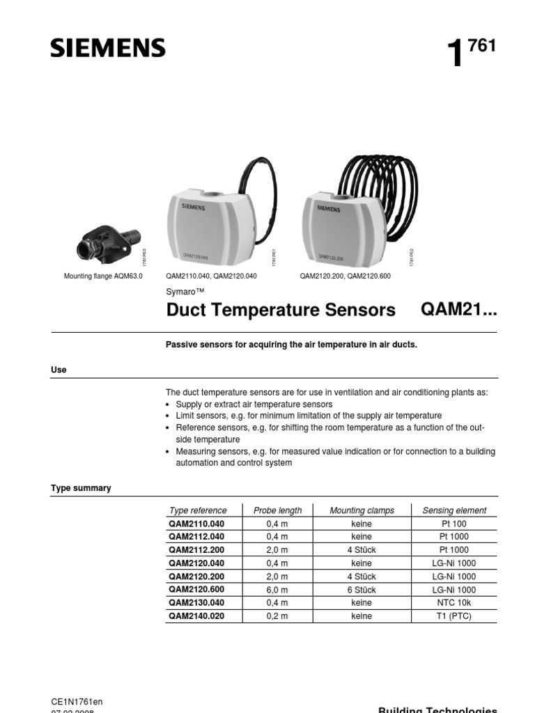 Duct Temperature Sensors | PDF | Sensor | Duct (Flow)