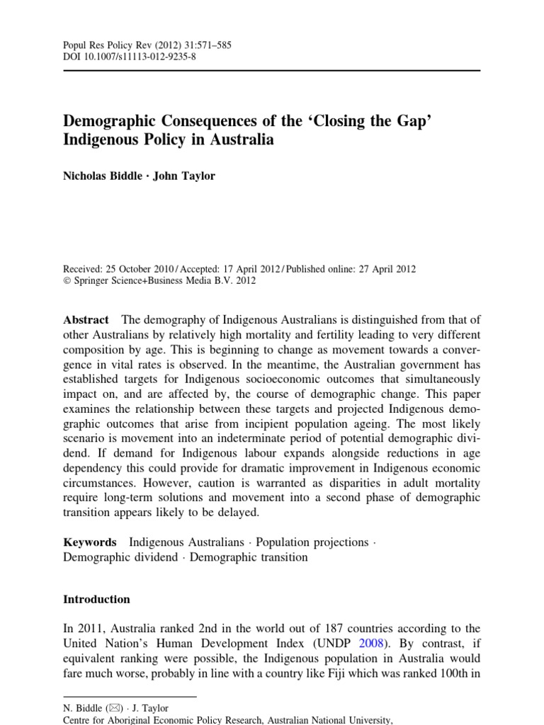 Demographic Consequences of The Closing The Gap' Indigenous Policy in ...