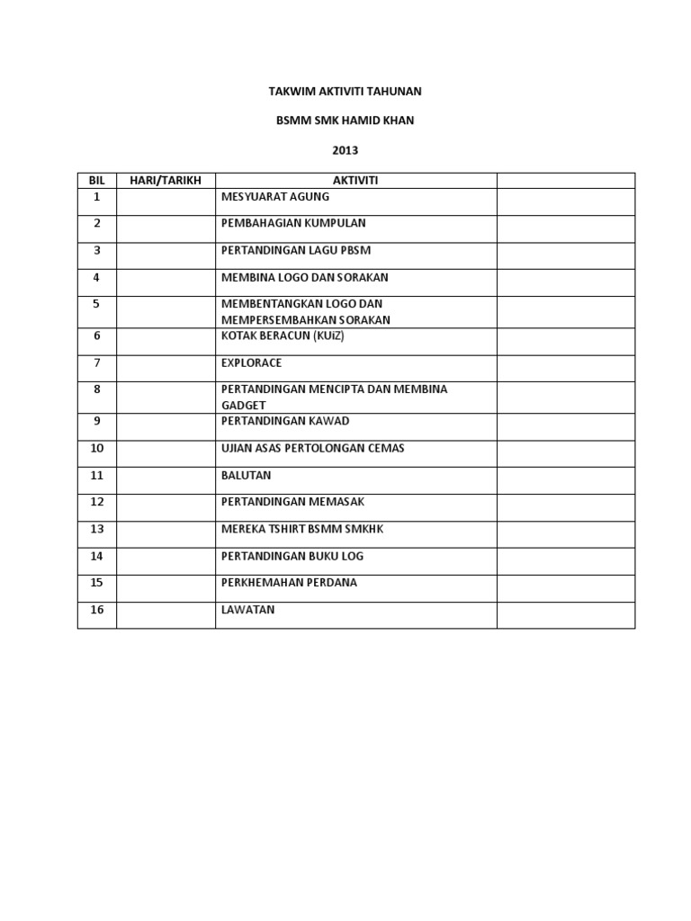 Takwim Aktiviti Tahunan Pbsm