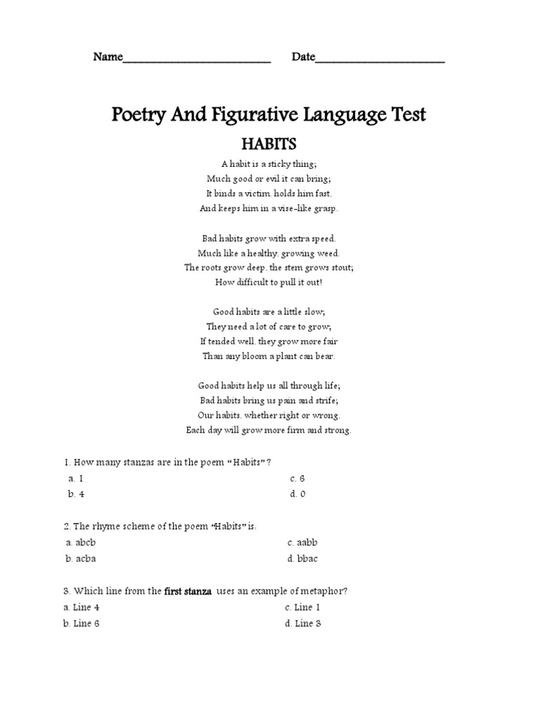 Poetry Unit Test | PDF | Poetry