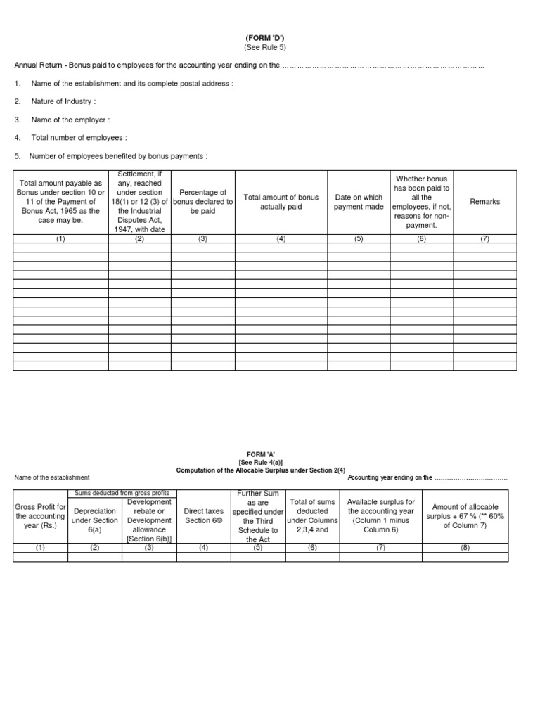 The Payment of Bonus Act Annual Return | Tax Deduction | Employment