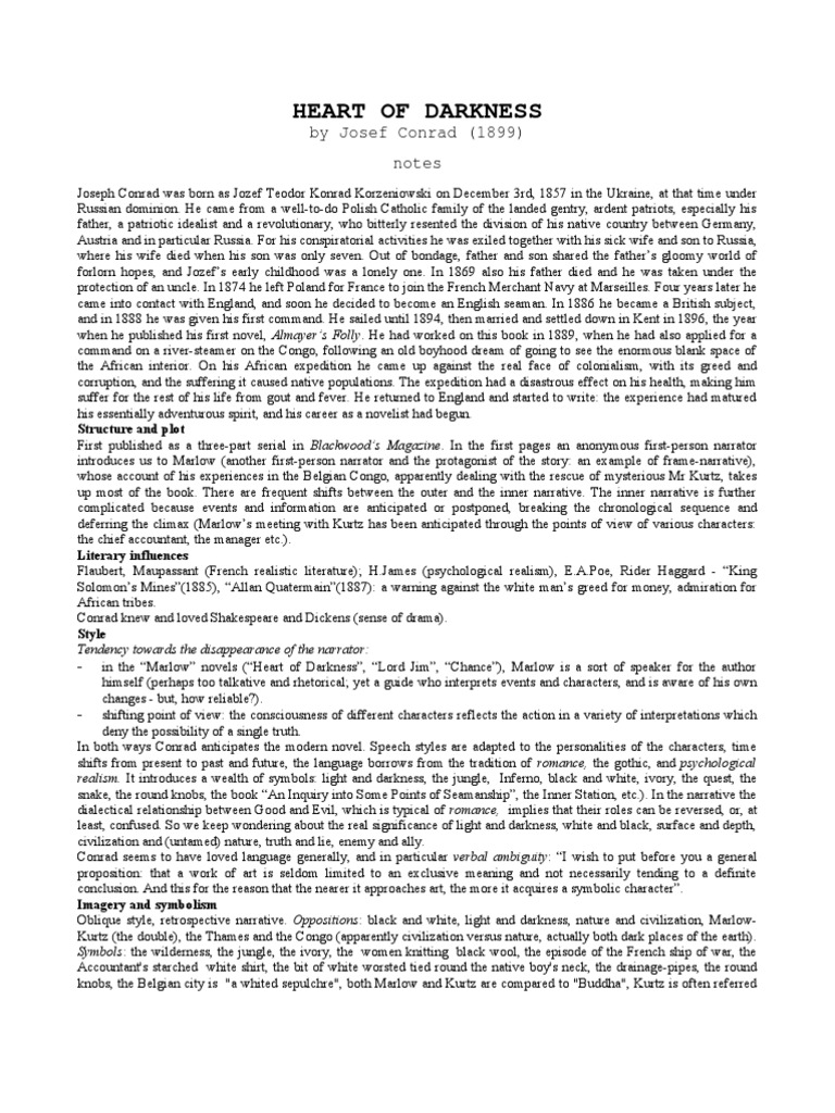 1235 - Heart of Darkness Critical Notes | PDF | Joseph Conrad | Narration