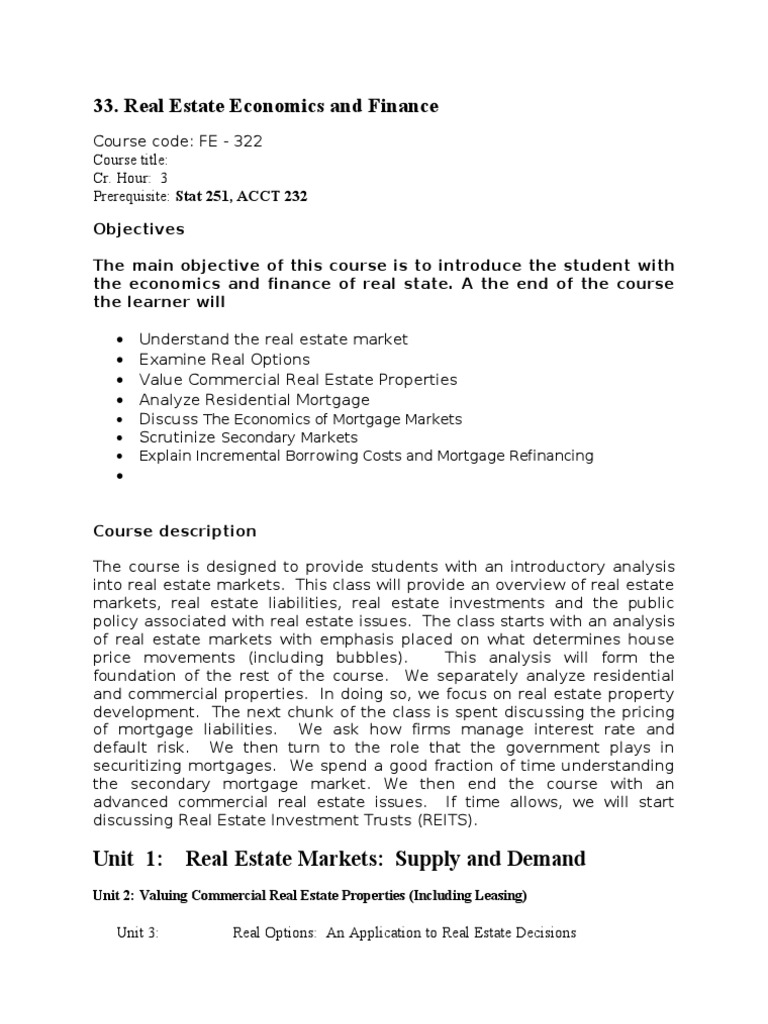 An Introduction to Real Estate Economics and Finance: Understanding ...