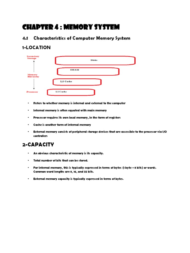 Chapter 4 Csa Summary | PDF | Computer Data Storage | Random Access Memory