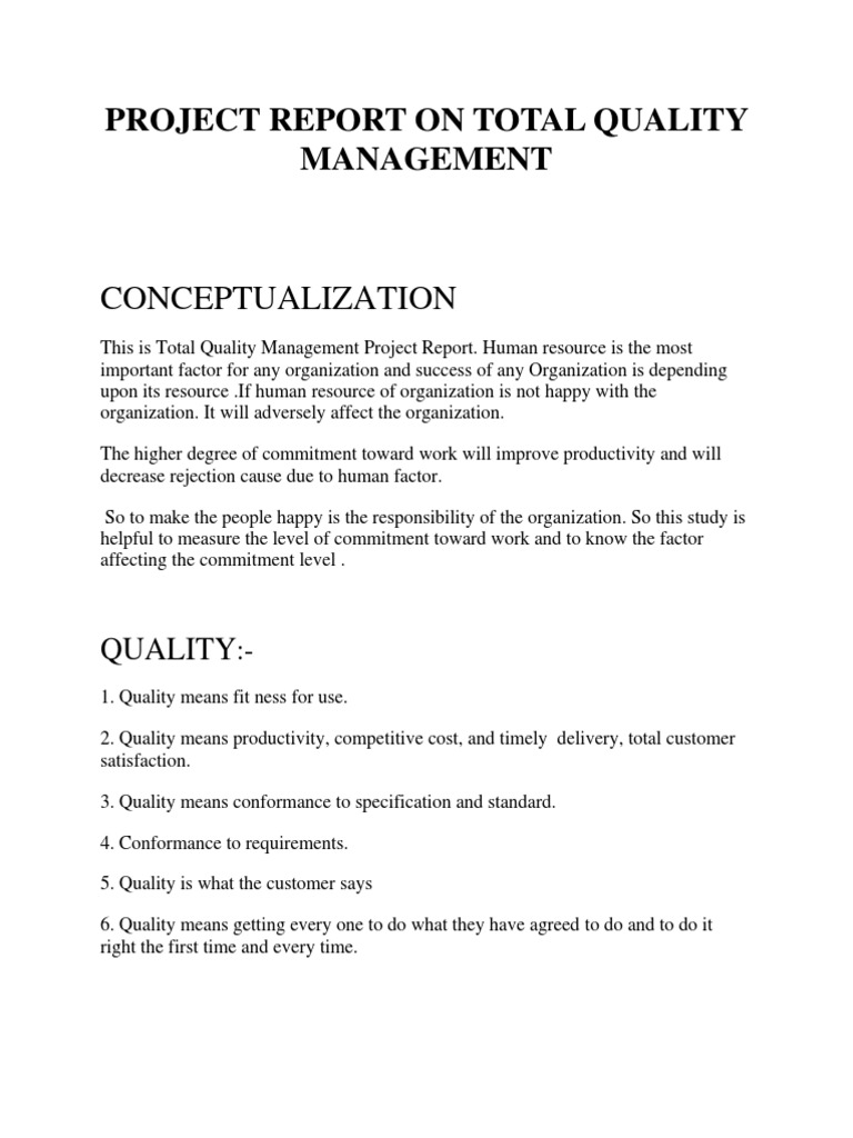 Project Report On Total Quality Management | PDF | Strategic Management ...