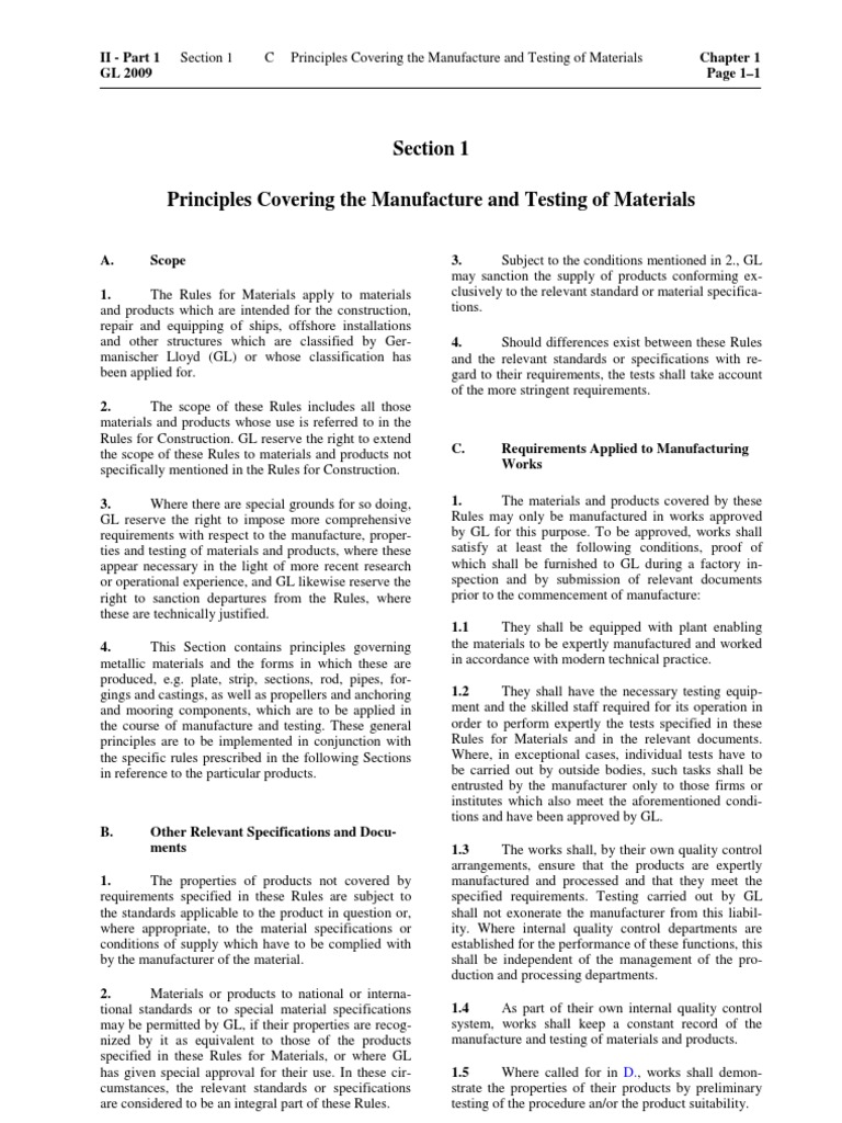 Section 1 Principles Covering The Manufacture and Testing of Materials ...