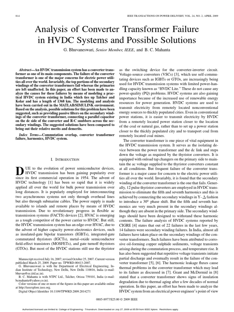 Analysis of Converter Transformer Failure in HVDC Systems | PDF | High ...