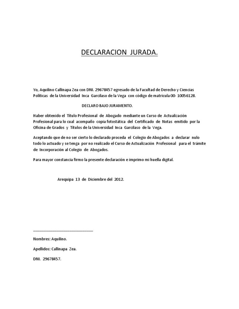 Declaracion Jurada | PDF | Derecho