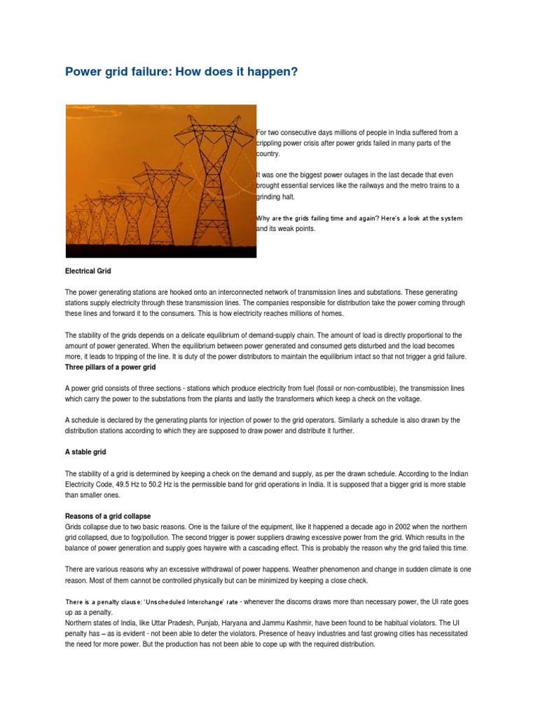 Power Grid Failure: How Does It Happen? | PDF | Electrical Grid ...