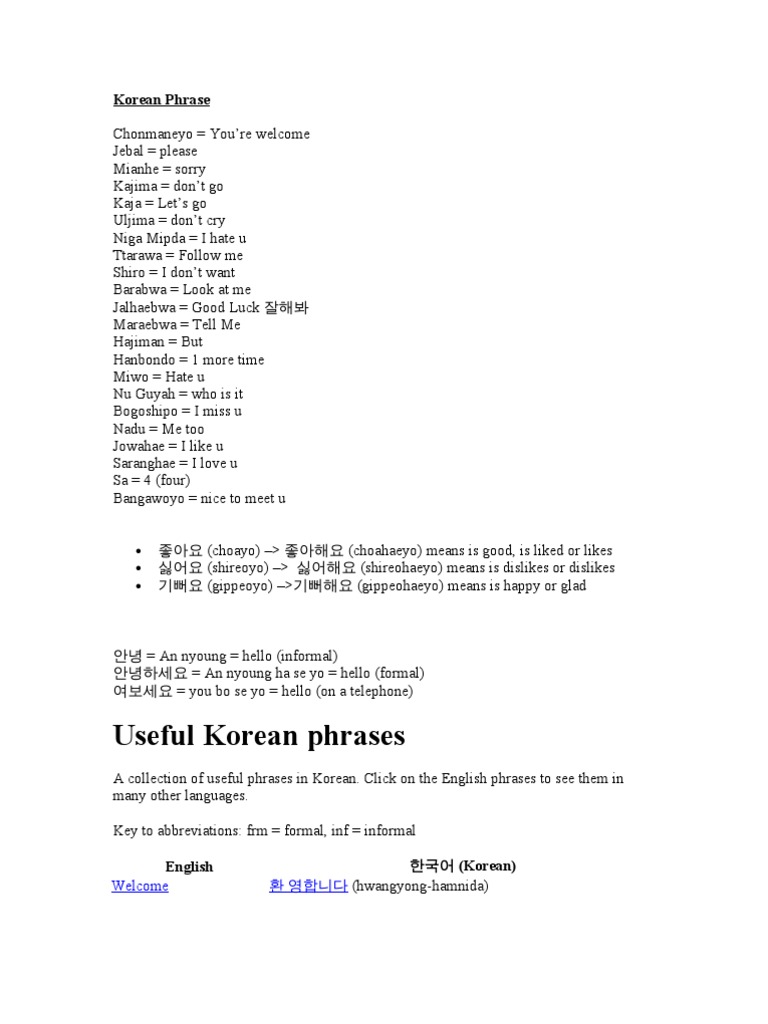 Korean Phrases | PDF | Korean Language | Languages Of Asia