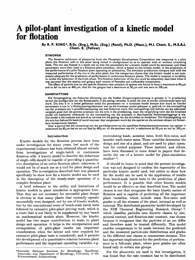 Kinetic Model for Flotation Performance | PDF | Experiment | Confidence ...