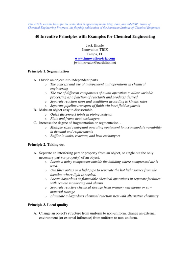 40 Inventive Principle - Chemical Enginering Examples | PDF | Thermal ...