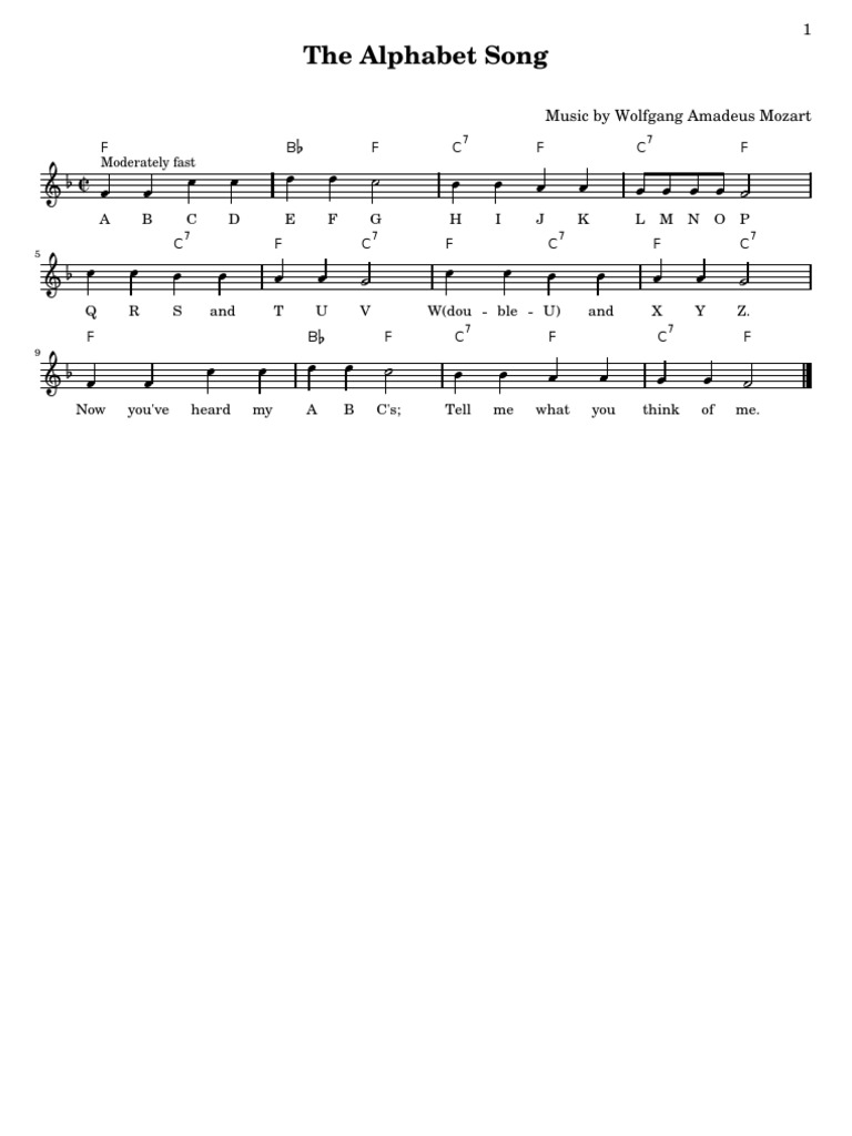 Wolfgang Amadeus Mozart - The Alphabet Song | PDF