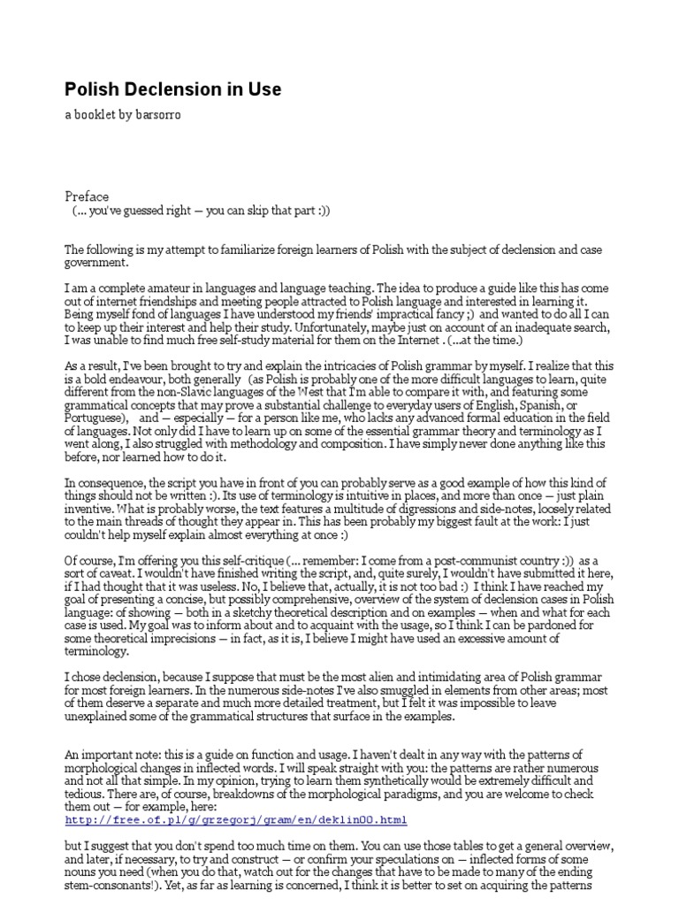 Polish Declension in Use -- a booklet by barsorro, complete ...