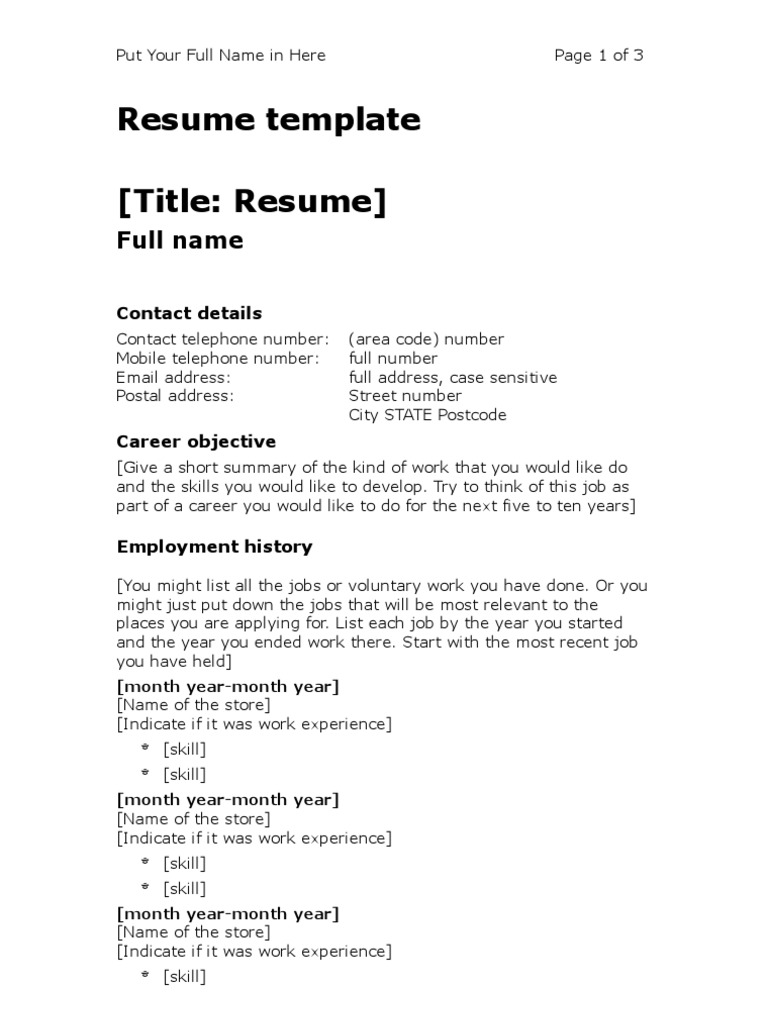 Resume Template (Title: Resume) : Full Name | PDF | Address (Geography ...