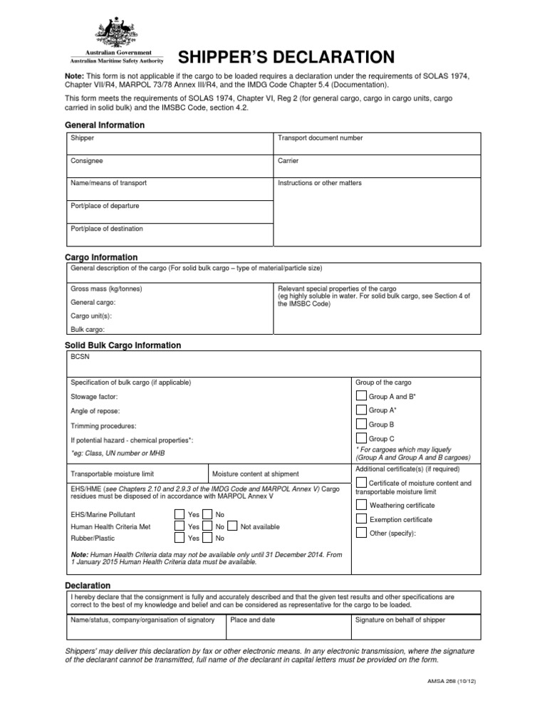 Shipper's Declaration | PDF