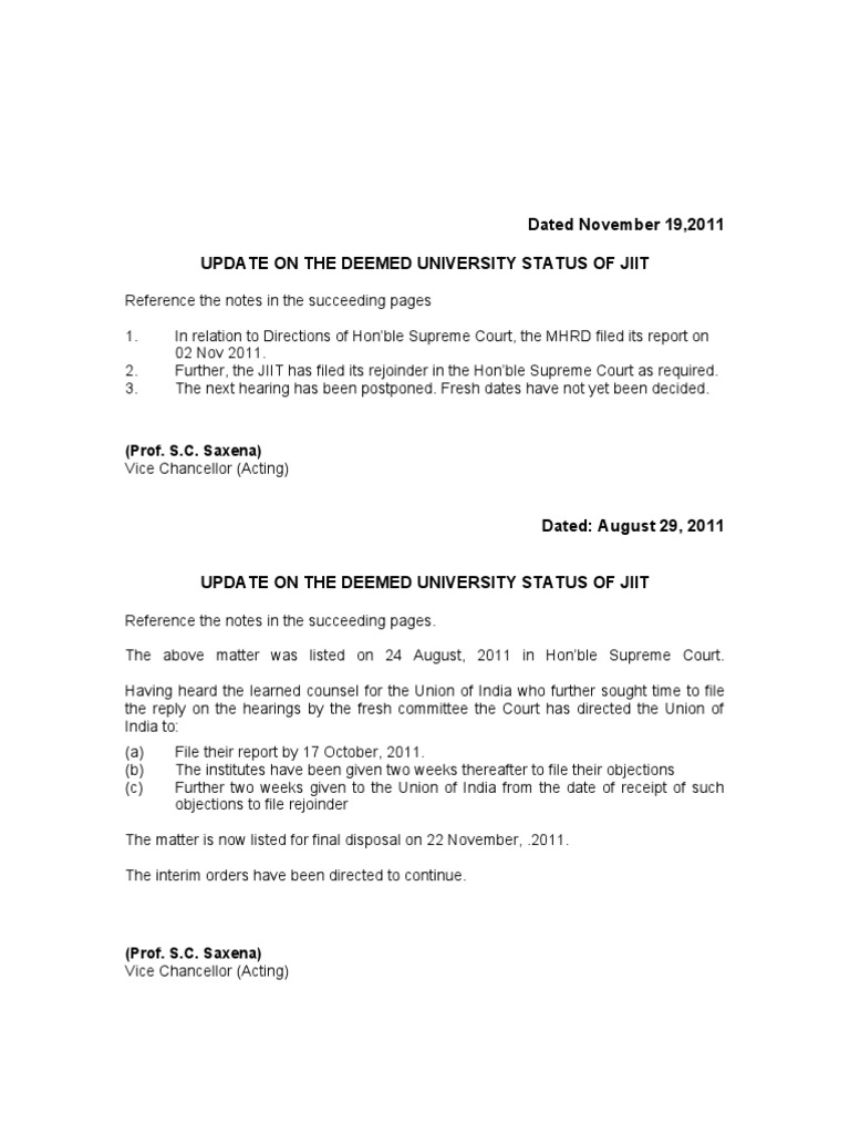 JIIT Deemed University Status Supreme Court Update | PDF | Government ...