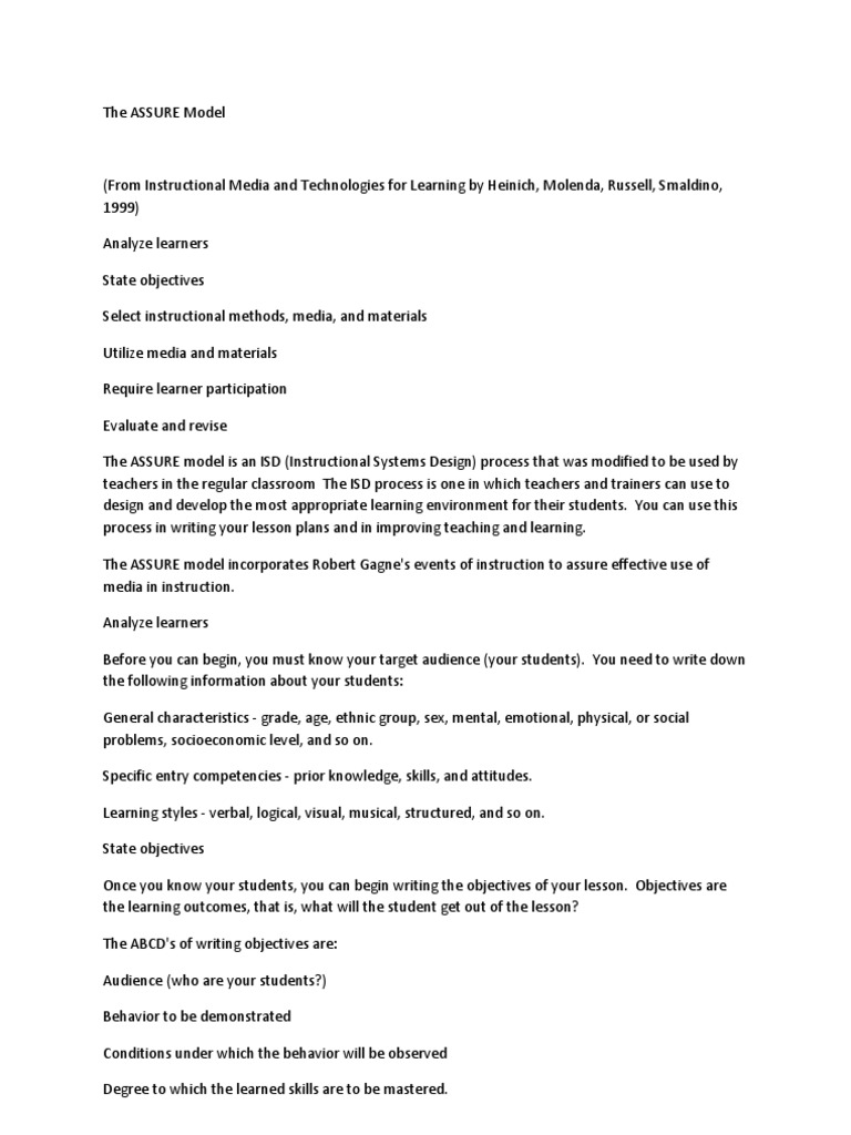 The Assure Model | Instructional Design | Lesson Plan