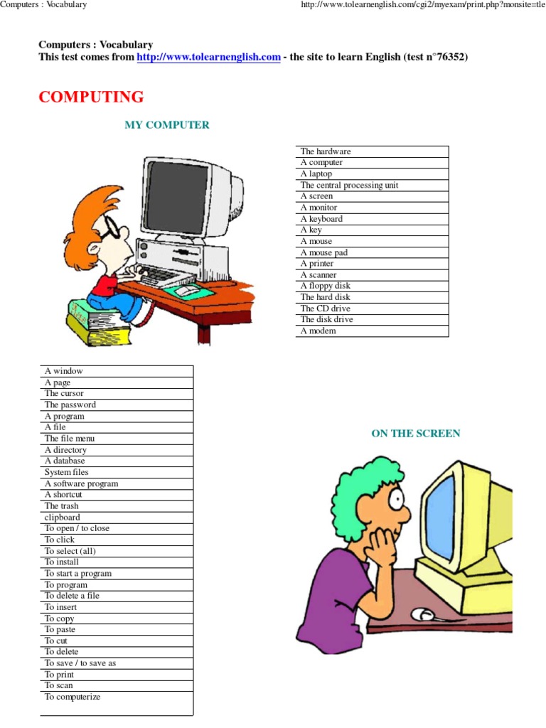 My Computer: Computers: Vocabulary This Test Comes From - The Site To ...
